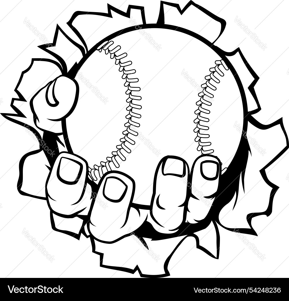 Baseball ball hand ripping background Royalty Free Vector