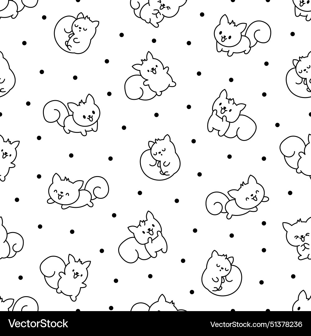 Cute kawaii squirrel seamless pattern coloring Vector Image