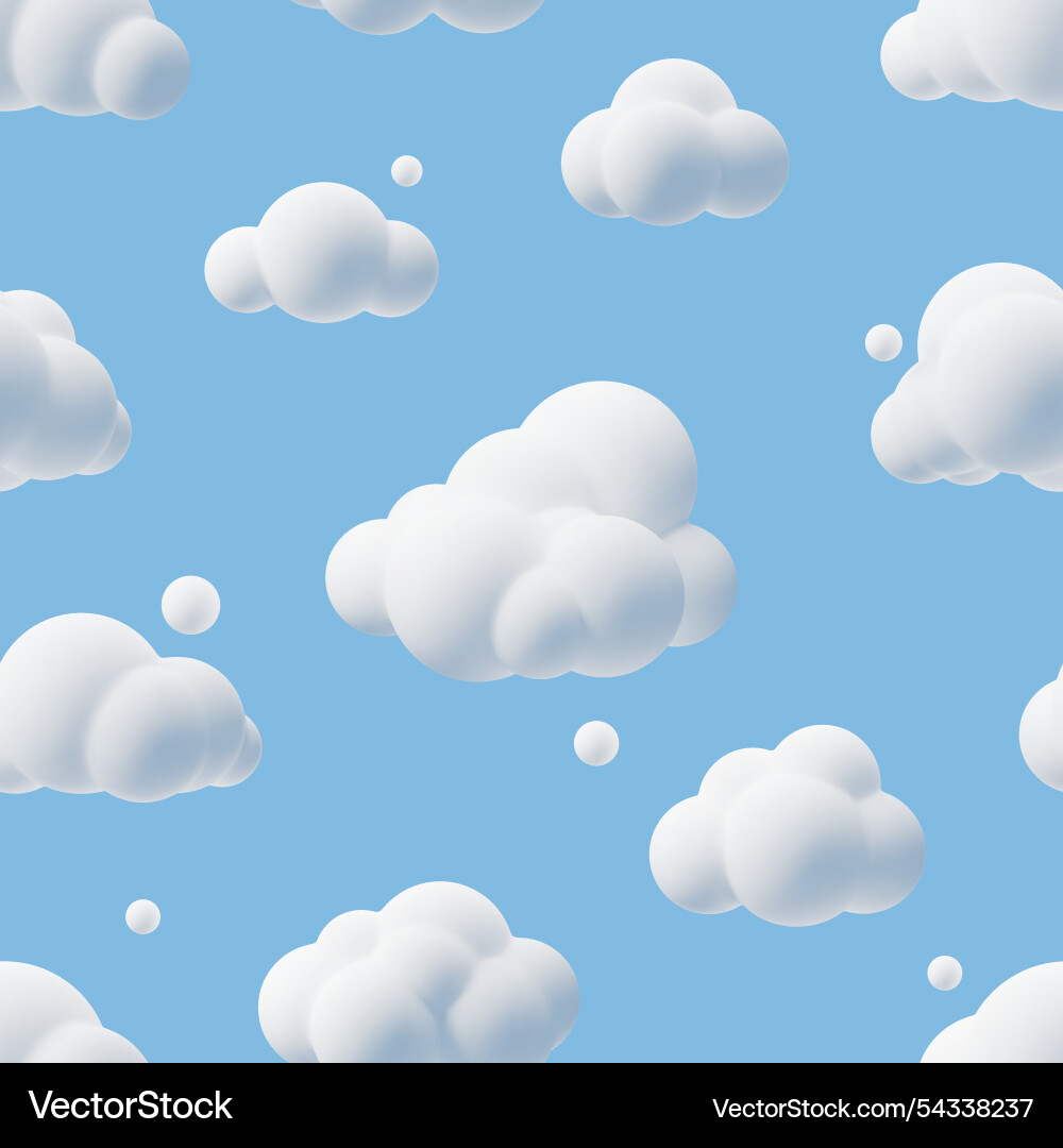 Cartoon cumulus 3d clouds seamless pattern fluffy Vector Image
