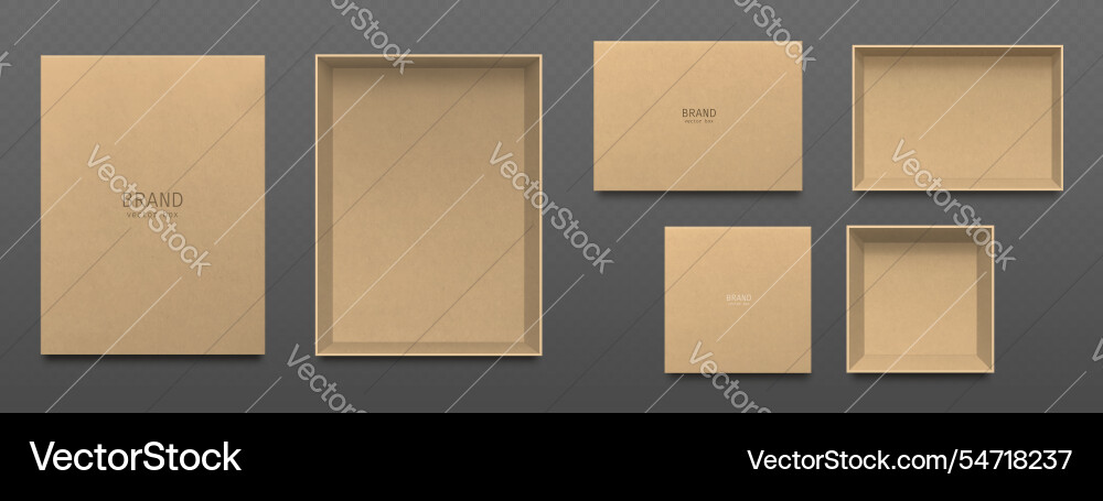 Empty craft paper box mockups set Royalty Free Vector Image
