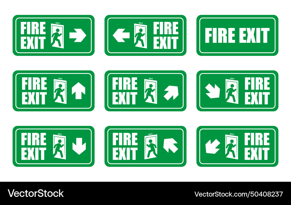 Fire exit or emergency escape door sign set Vector Image