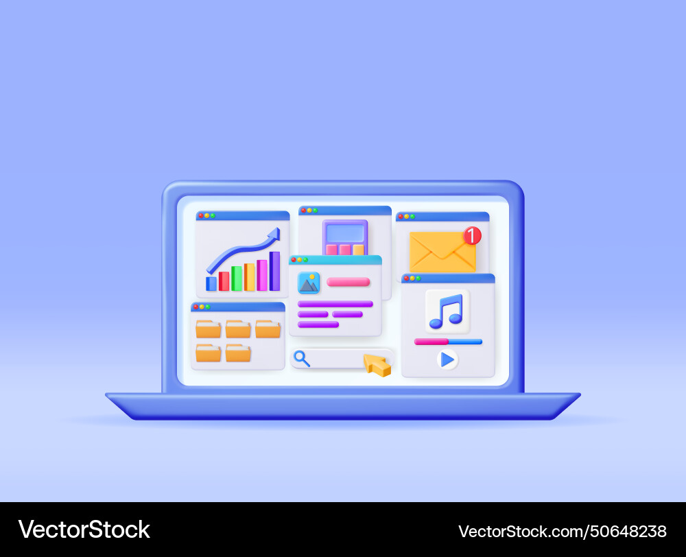 3d laptop application windows interface Royalty Free Vector