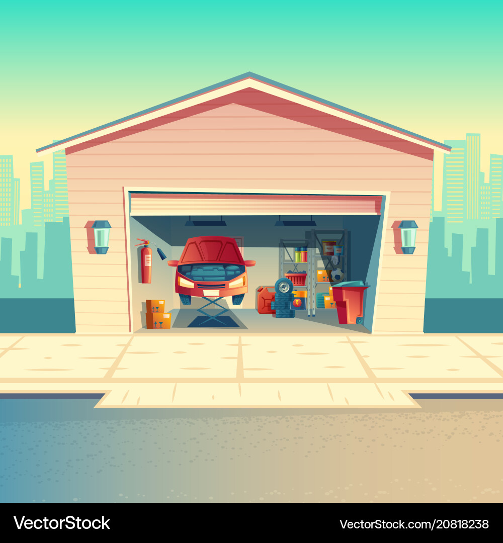 Cartoon Mechanic's Garage Royalty Free Vector Image