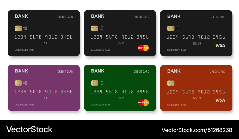 Credit debit cards mockups realistic detailed 3d Vector Image