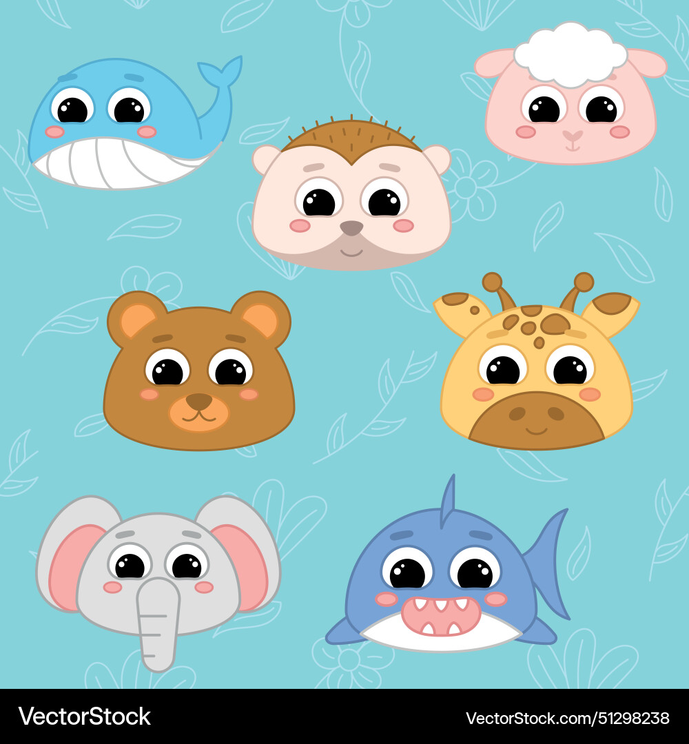 Cute kawaii emoji animal icons set Royalty Free Vector Image