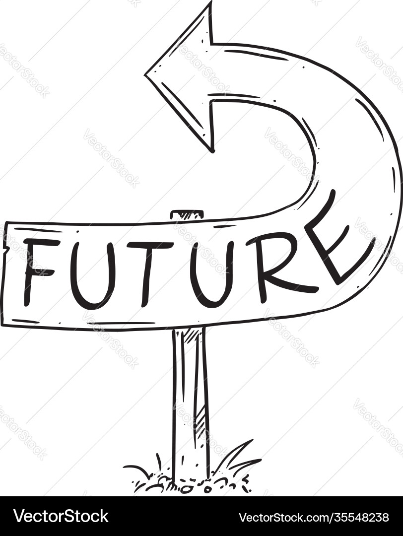 Future arrow sign bent backward showing wrong Vector Image
