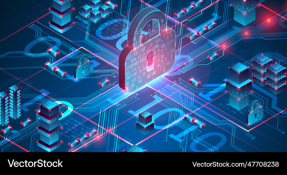 Isometric protection concept protect mechanism Vector Image