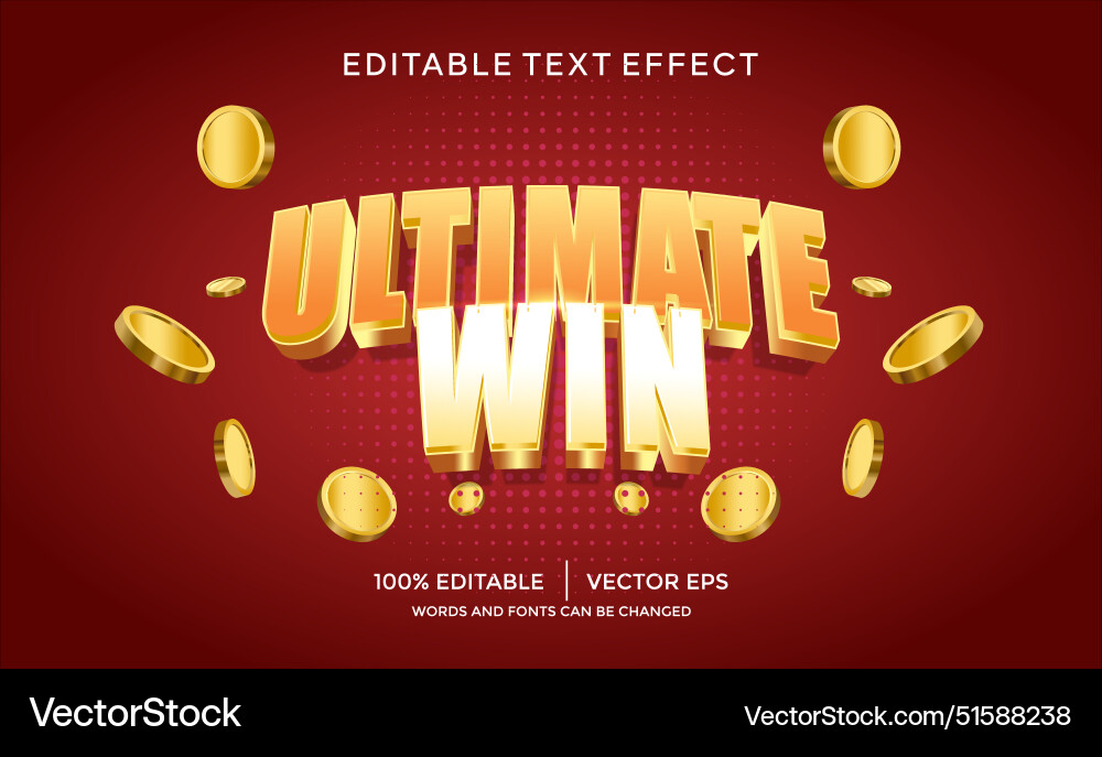 Ultimate win 3d text effect Royalty Free Vector Image