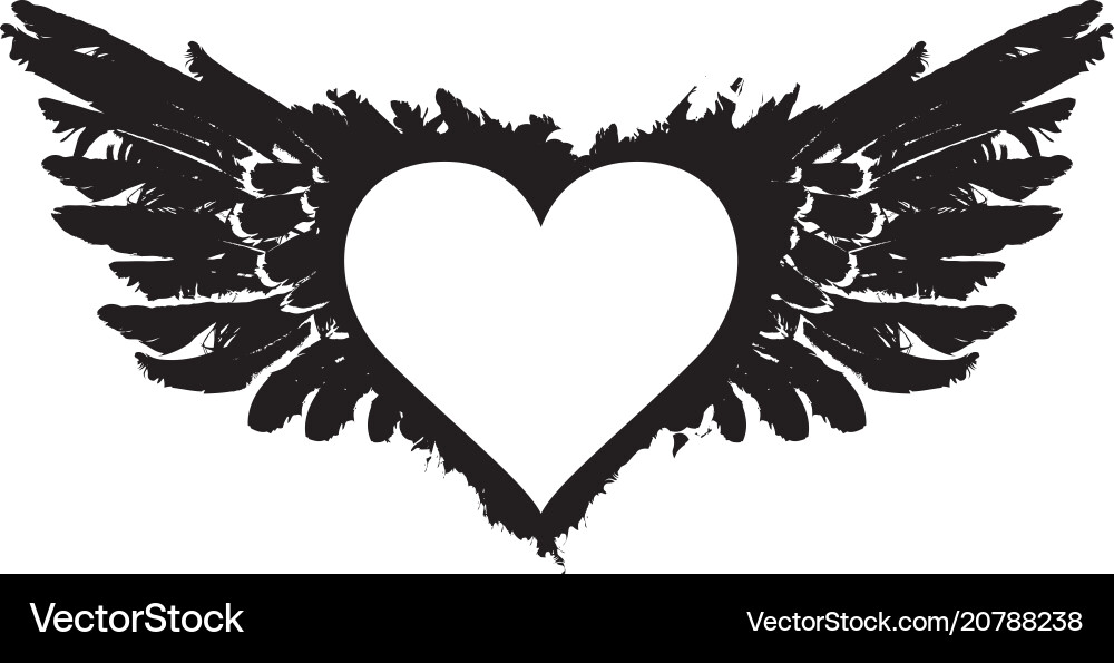 White abstract flying heart with black wings Vector Image