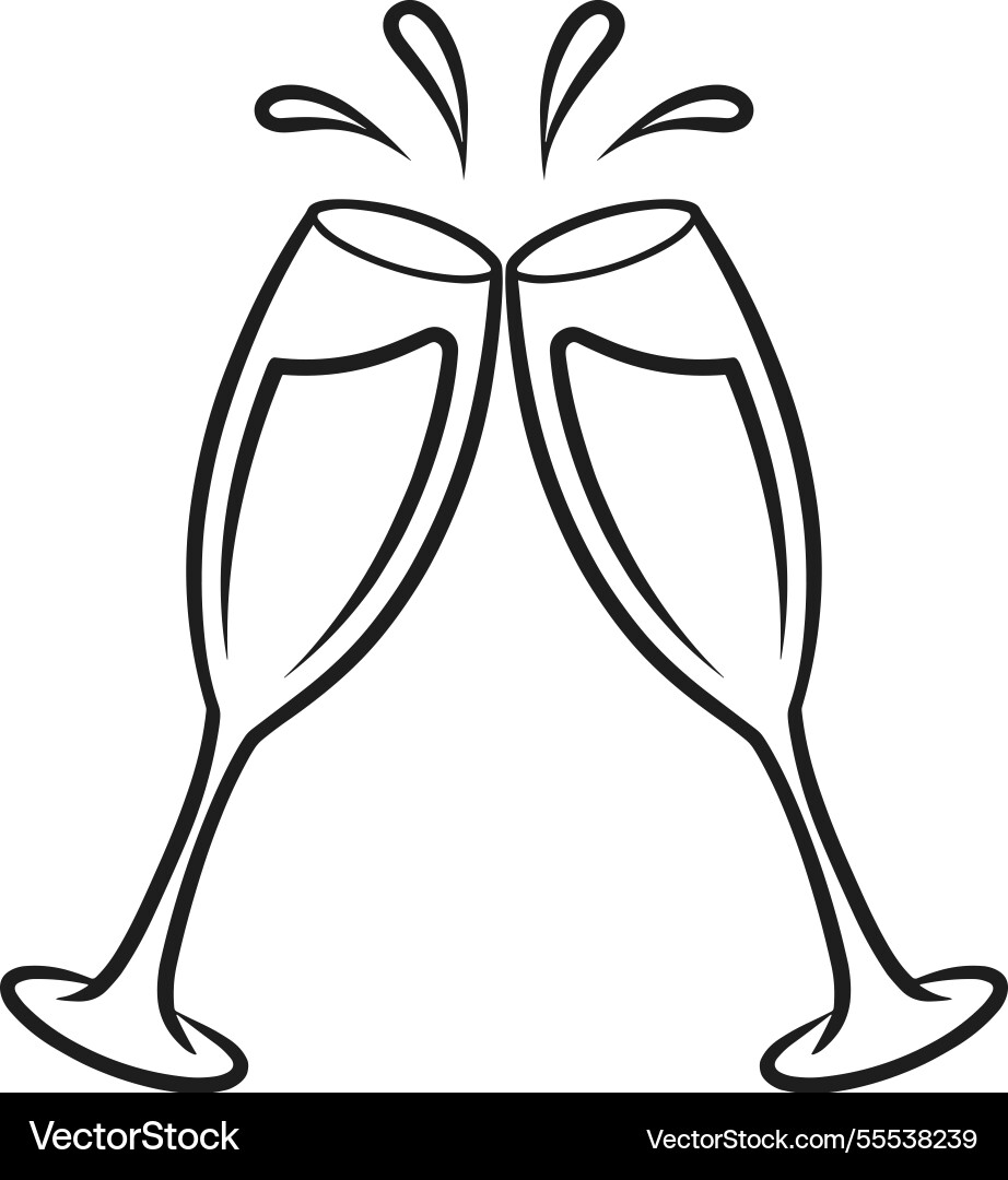 Elegant line art champagne toast Royalty Free Vector Image