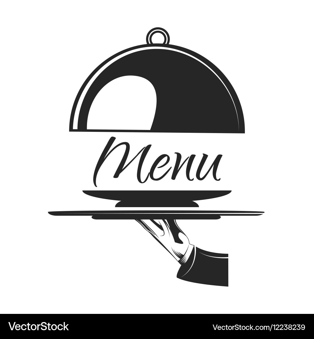 Food serving tray silver in hand waiter menu Vector Image