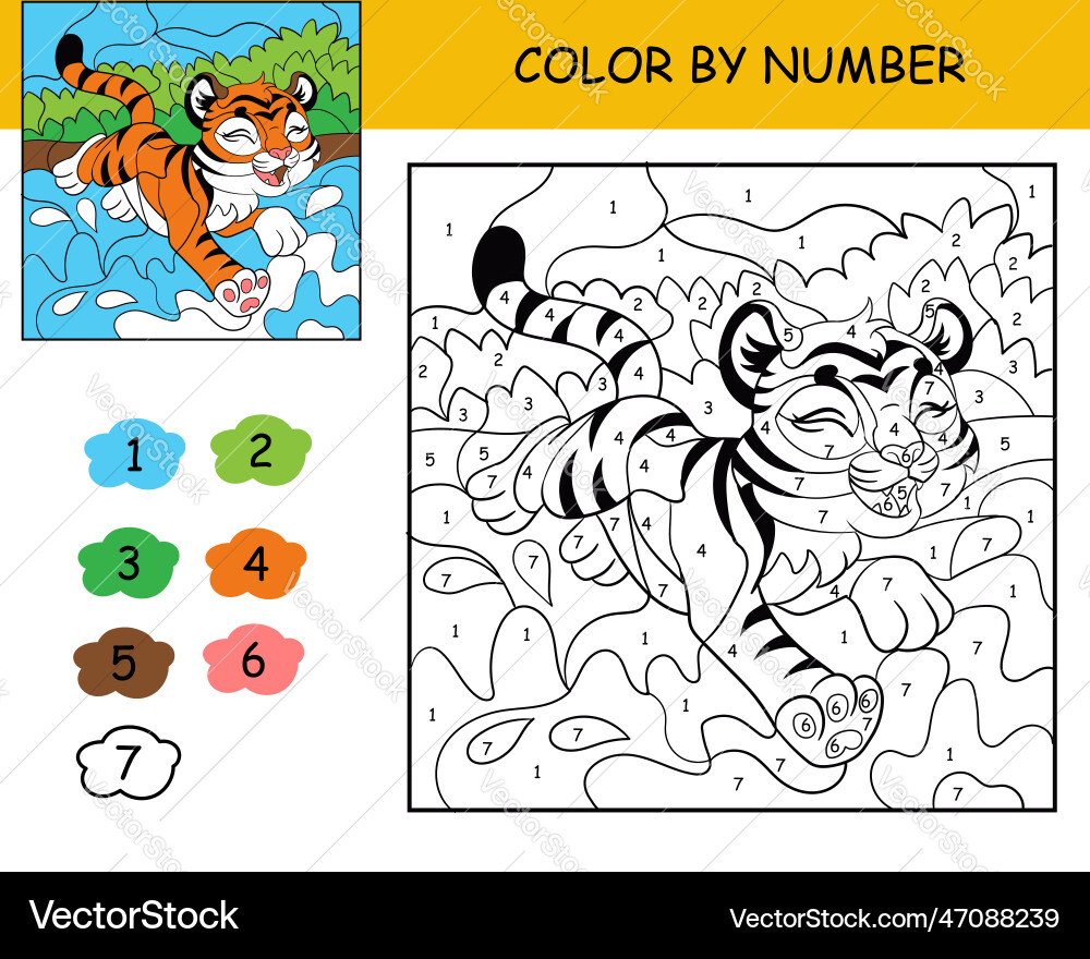 Kids coloring by number joyful tiger Royalty Free Vector