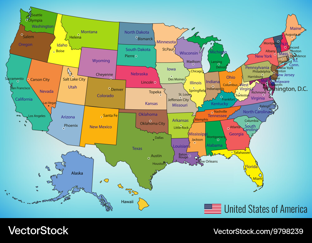 Usa map with federal states all Royalty Free Vector Image