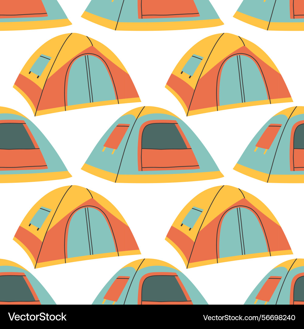 Camping tent seamless pattern on white background Vector Image