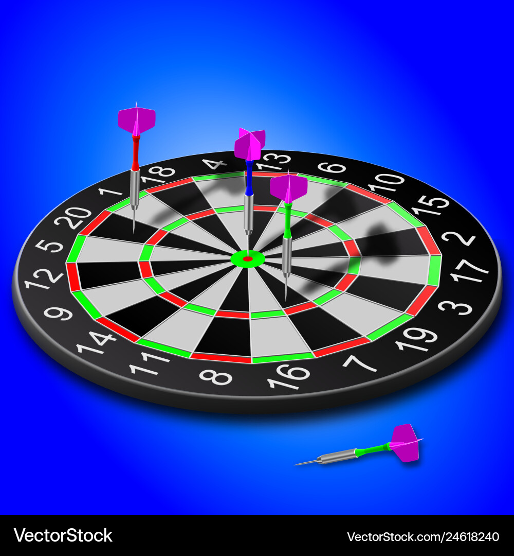 Darts stuck in the board on a blue background Vector Image