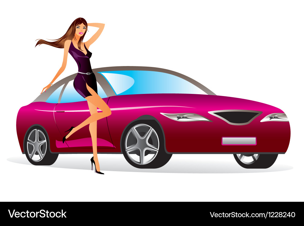 Fashion model with a new ca Royalty Free Vector Image
