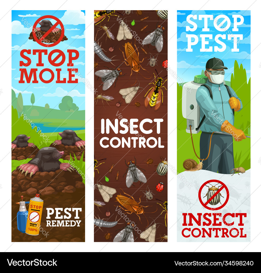 Pest control banners worker spraying insecticide Vector Image