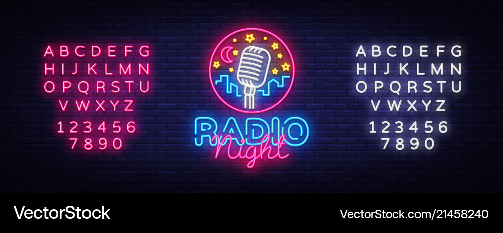 Radio night neon logo Royalty Free Vector Image