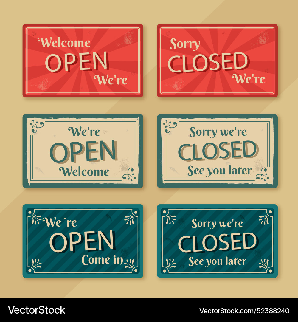 Vintage open and closed signboard collection Vector Image