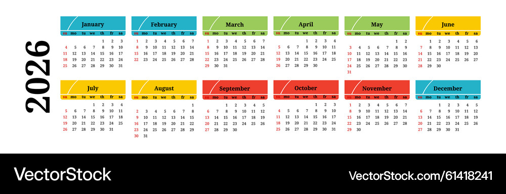 2026 Calendar - White Background – Royalty-Free Vector | VectorStock