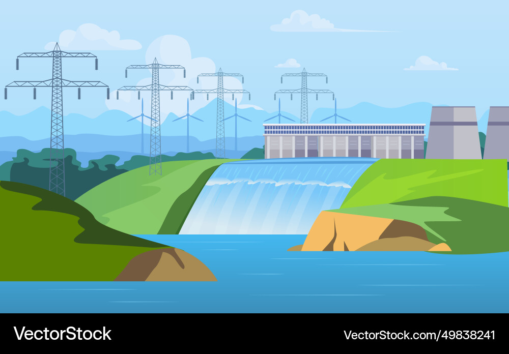 Cartoon color hydropower station generator Vector Image
