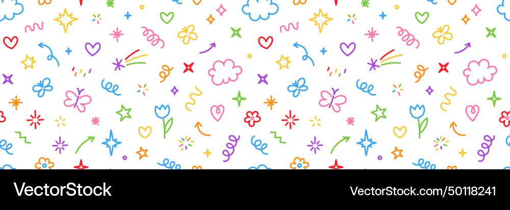 Cute kid scribble doodle icons seamless pattern Vector Image