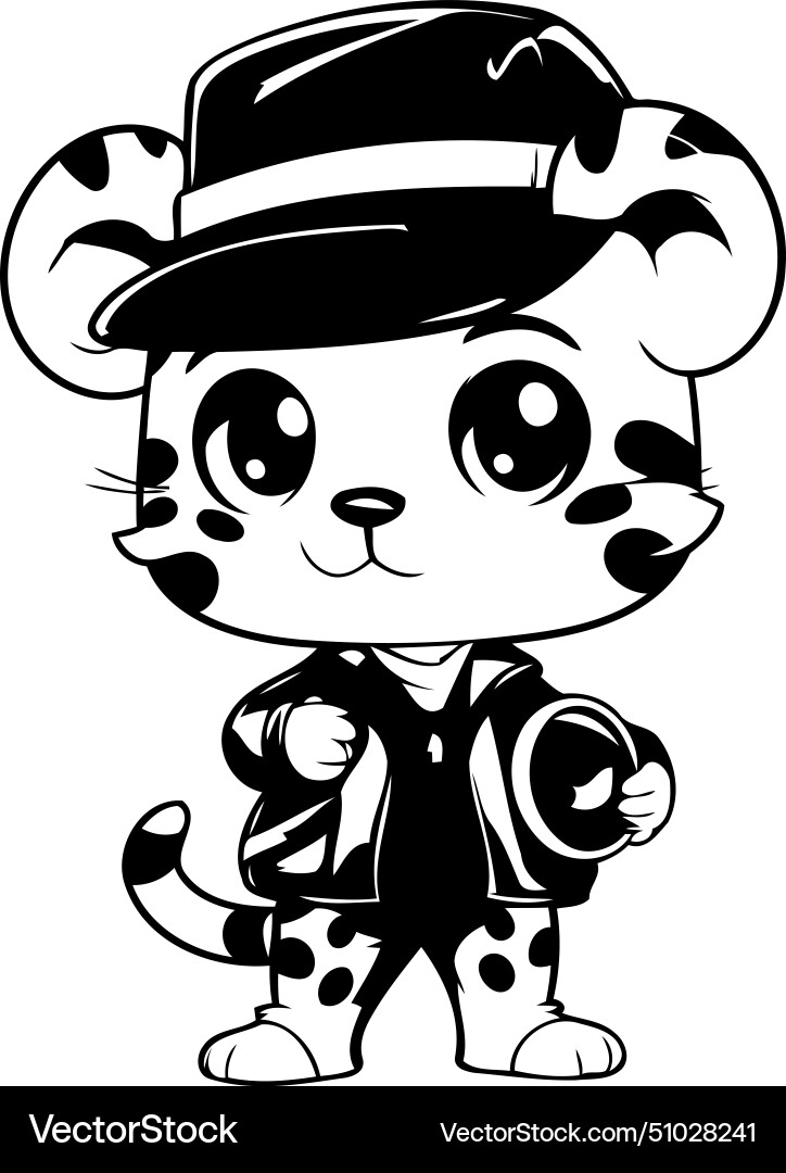 Cute leopard in a hat and leather jacket Vector Image