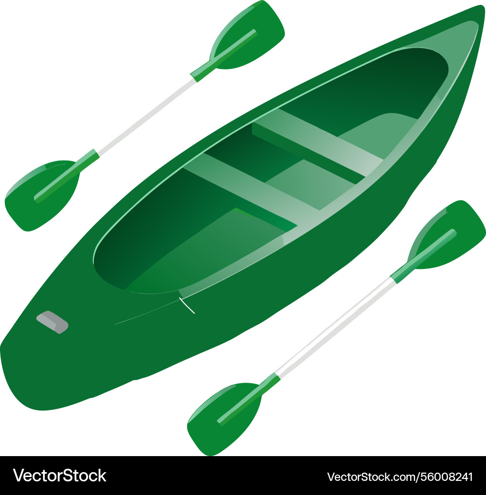 Green canoe with two paddles ready for a peaceful Vector Image