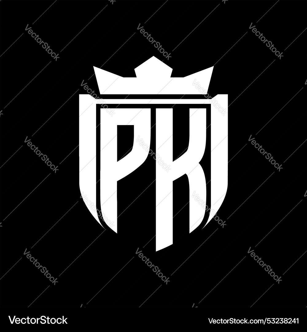 Pk letter logo shield shape inside badge Vector Image