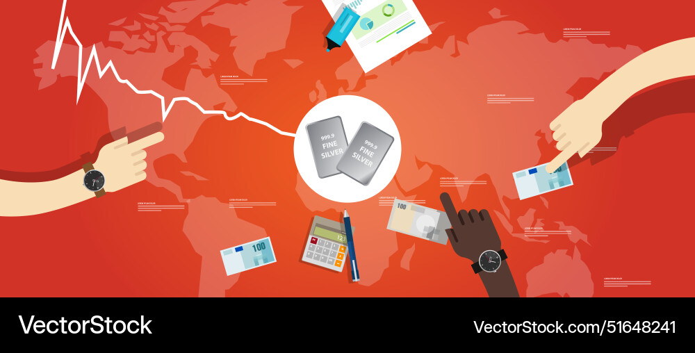 Silver price going down decrease cheaper in metal Vector Image