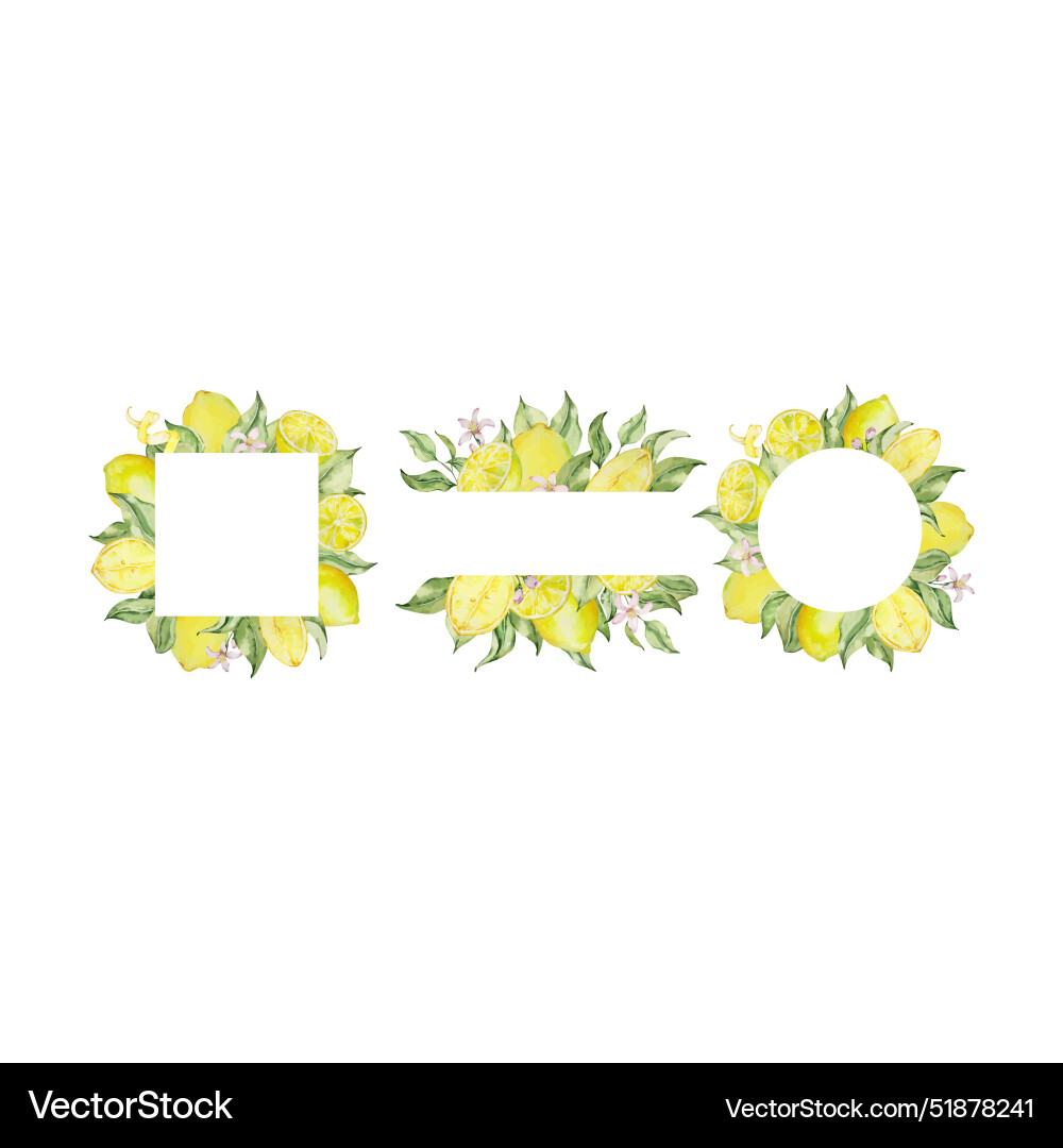 Watercolor lemon frame set with fruit slice Vector Image