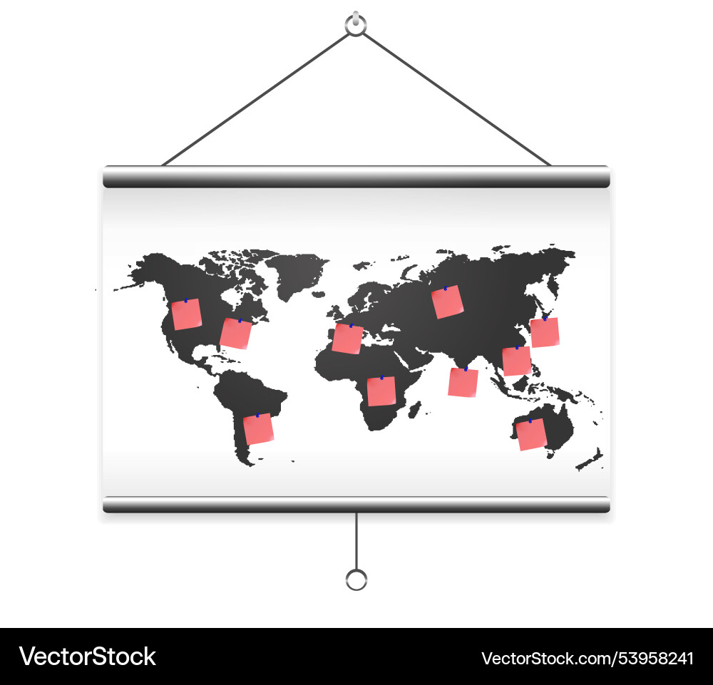 World map with highlighted locations on hanging Vector Image