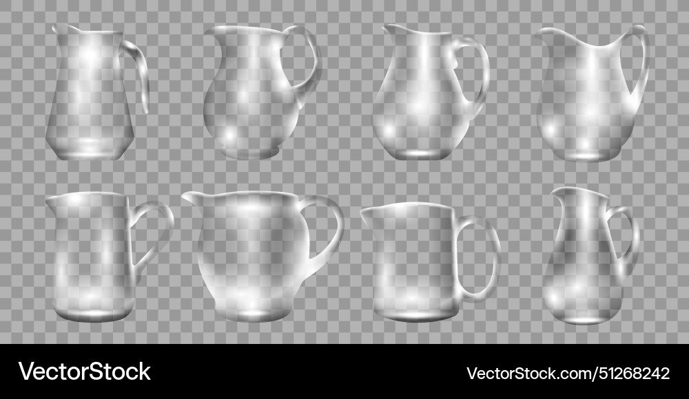 Glass jugs pitchers 3d realistic collection Vector Image