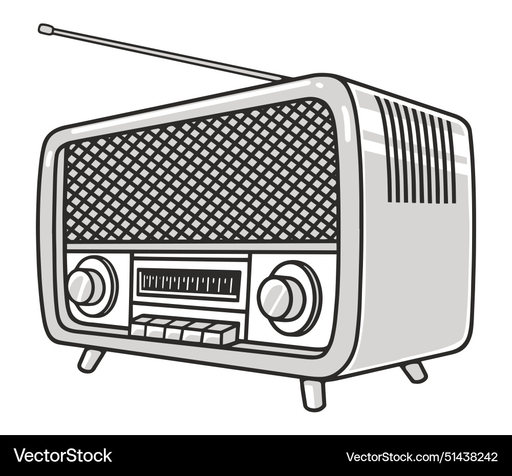Retro radio receiver monochrome label Royalty Free Vector