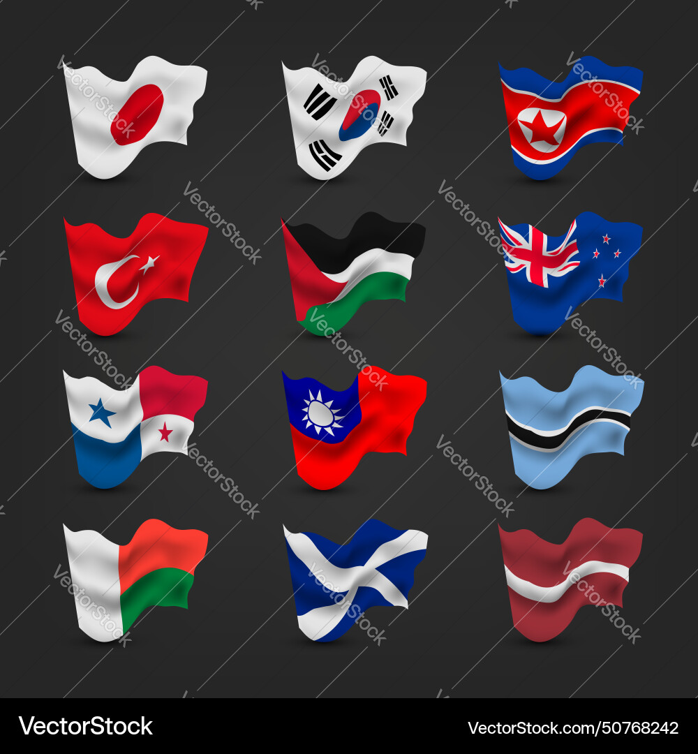 World waving flag sets Royalty Free Vector Image