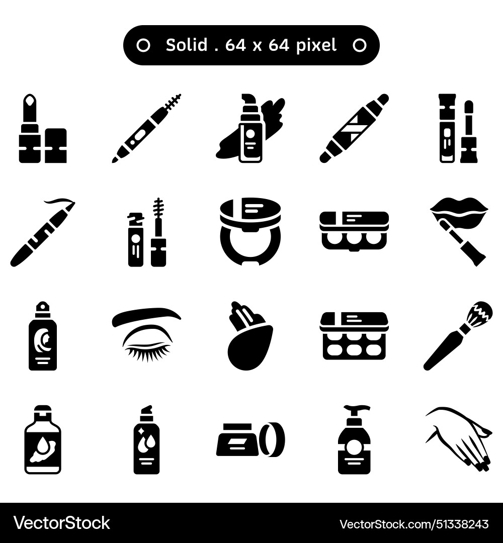 Cosmetic and makeup icon set in a solid or glyph Vector Image