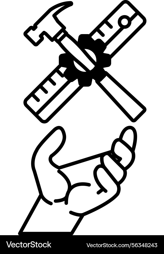 Hand holding a hammer and ruler Royalty Free Vector Image