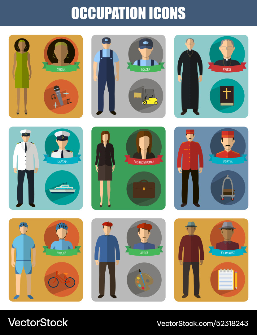 Occupation icon set people of different Royalty Free Vector