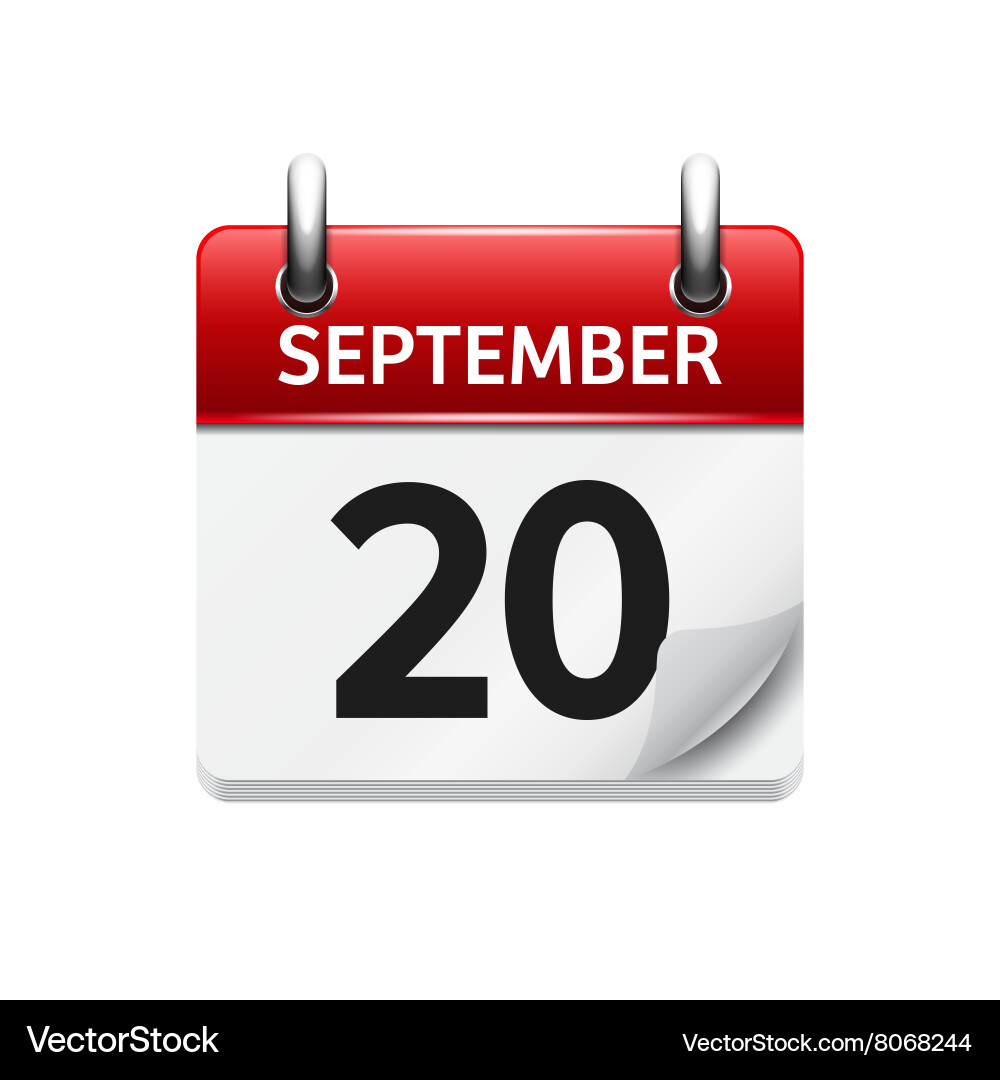 September 20 flat daily calendar icon Royalty Free Vector