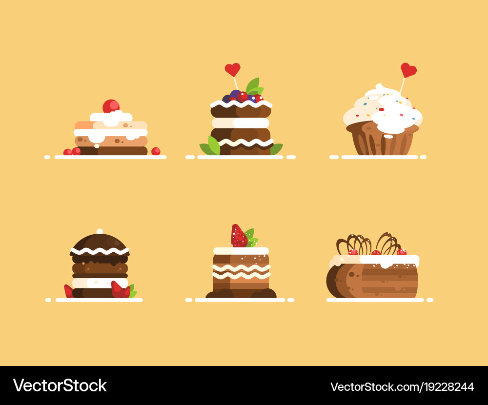 Sweet cake desserts set Royalty Free Vector Image