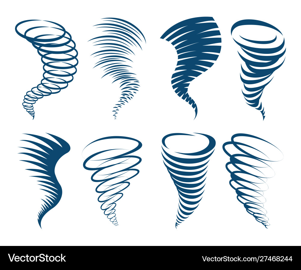 Whirlwind swirl storm icons set Royalty Free Vector Image