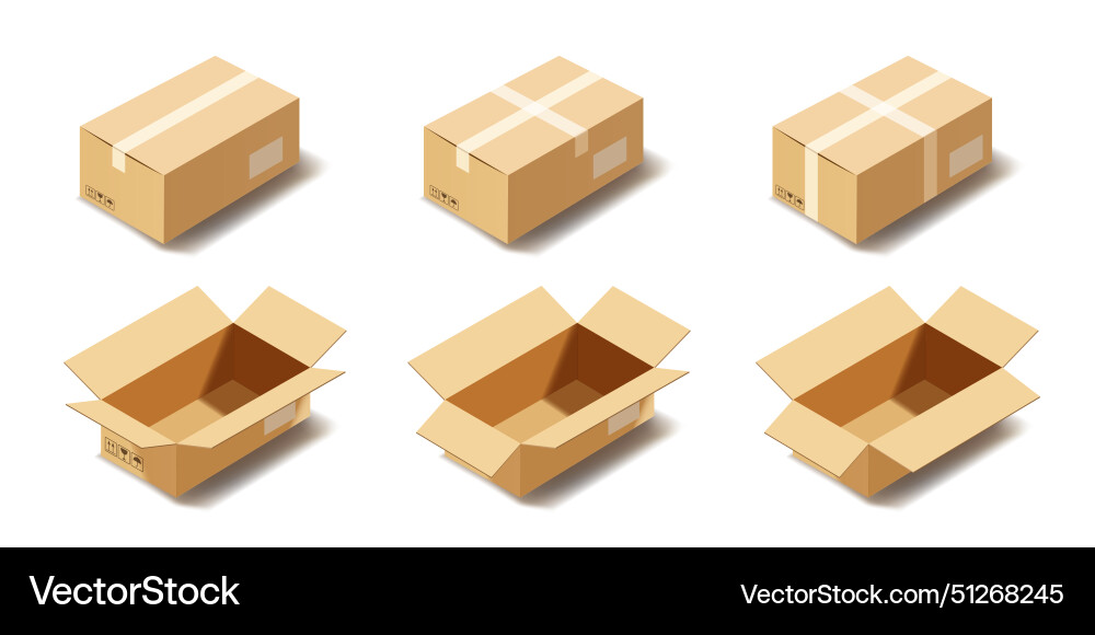 Realistic open and closed cardboard boxes mockup Vector Image