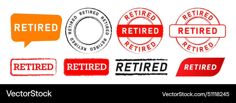 Retired stamp and speech bubble label sticker sign