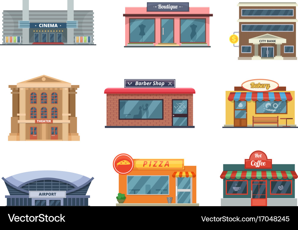 Shops and municipal buildings mini stores Vector Image