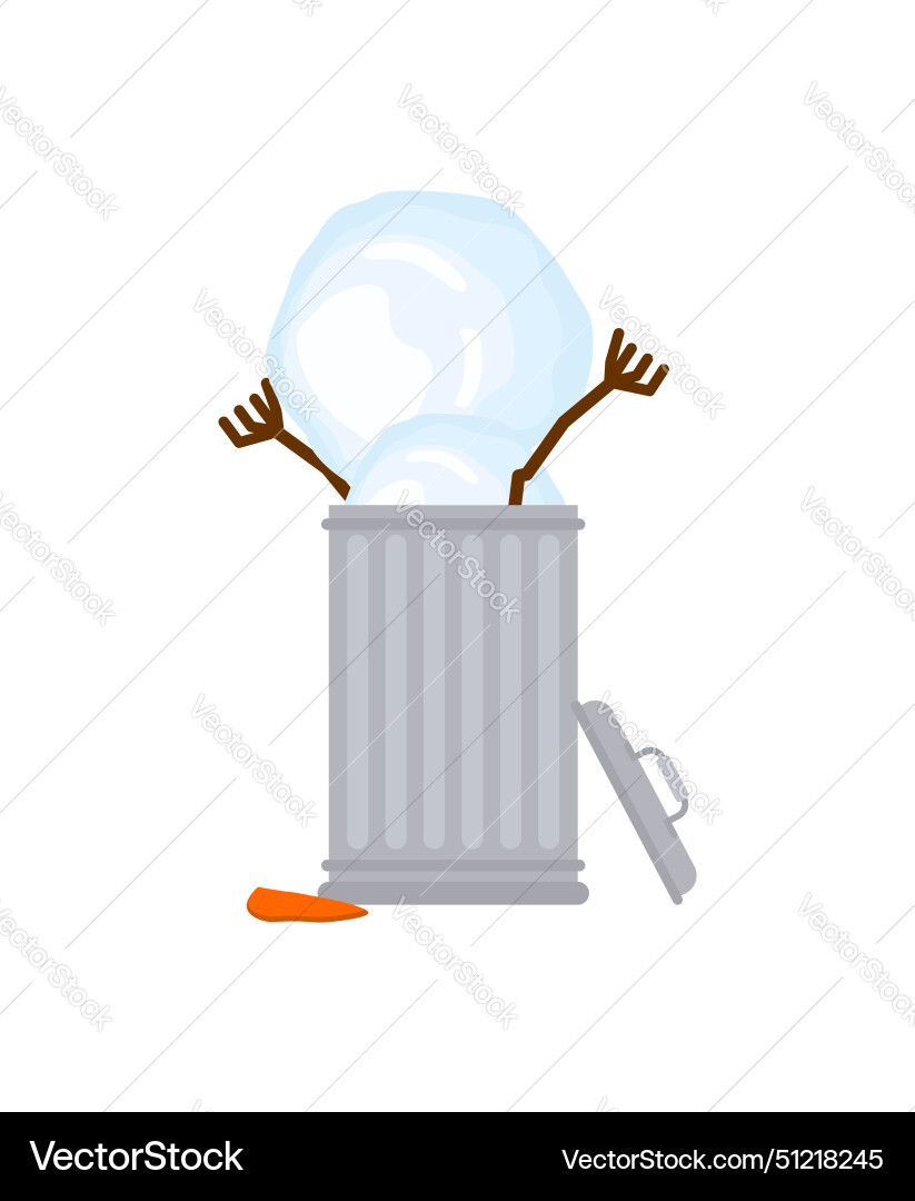 Snowman in trash can throw away Royalty Free Vector Image