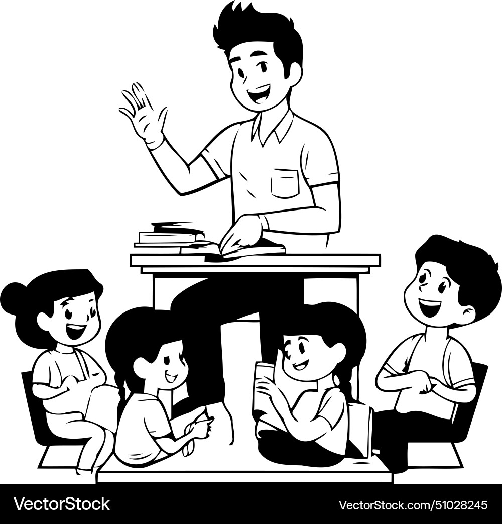 Teacher and students in classroom cartoon style Vector Image