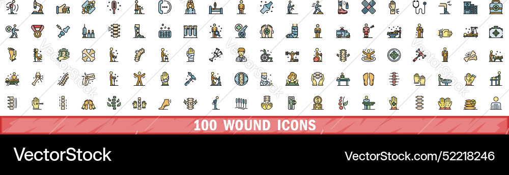 100 wound icons set color line style Royalty Free Vector