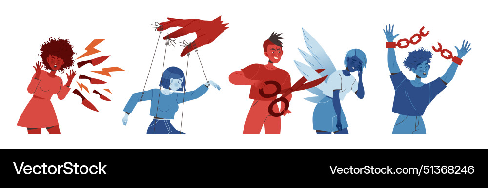 Aggressor and victim with suffering blaming Vector Image