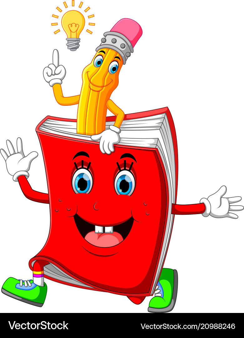 Cute Pencil and Book Character Royalty Free Vector Image