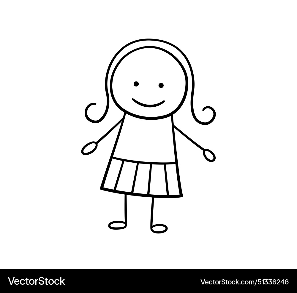 Funny doodle girl happy cute doodle kid hand Vector Image